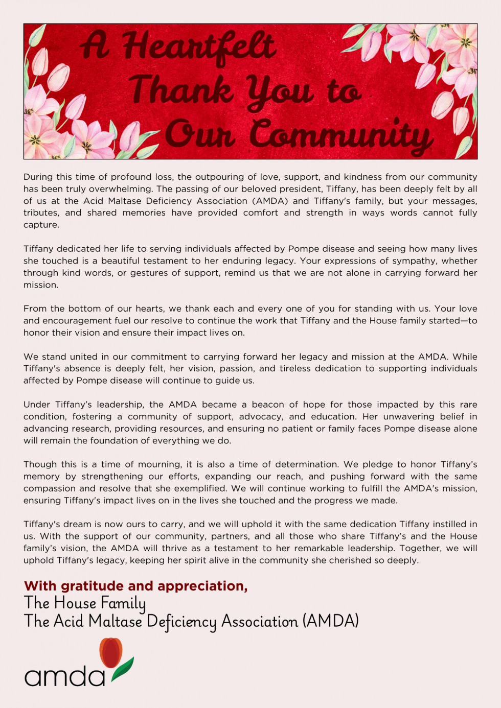 A Heartfelt Thank You to Our Community - AMDA Pompe